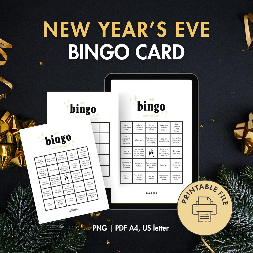 2025 New Year's Eve Party BINGO CARD Digital Instant Download Bingo ...