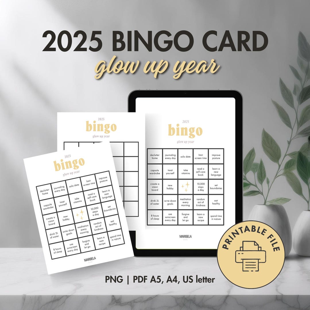 2025 Bingo Card Glow up Year | Bingo Card | 2025 New Year's Resolution ...