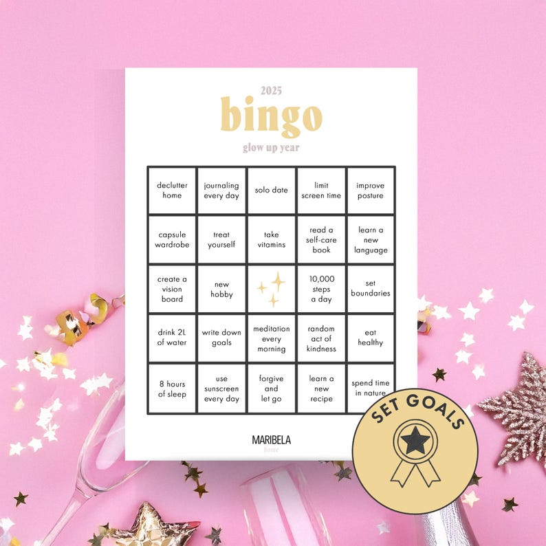 2025 Bingo Card Glow up Year | Bingo Card | 2025 New Year's Resolution ...