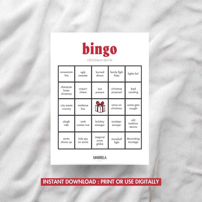 Christmas Movie Bingo Printable Christmas Bingo Holiday Bingo Christmas Bingo Cards Christmas ...