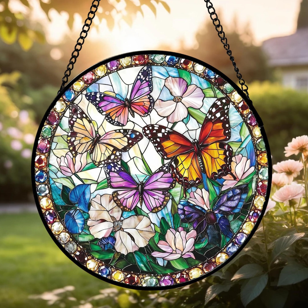 Stained Butterfly Window Hanging Colorful Suncatcher, Vibrant ...