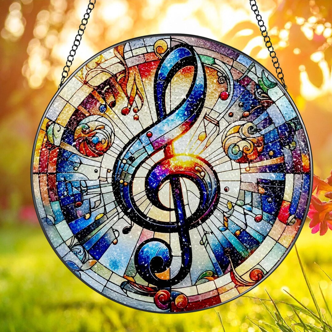 Stained Glass Window Hanging Musical Note Suncatcher, Music Lover Gift ...