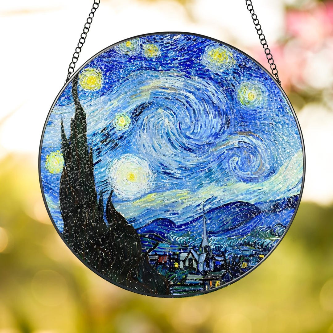 Van Gogh Starry Night Suncatcher Window Decor, Stained Glass Style Art ...