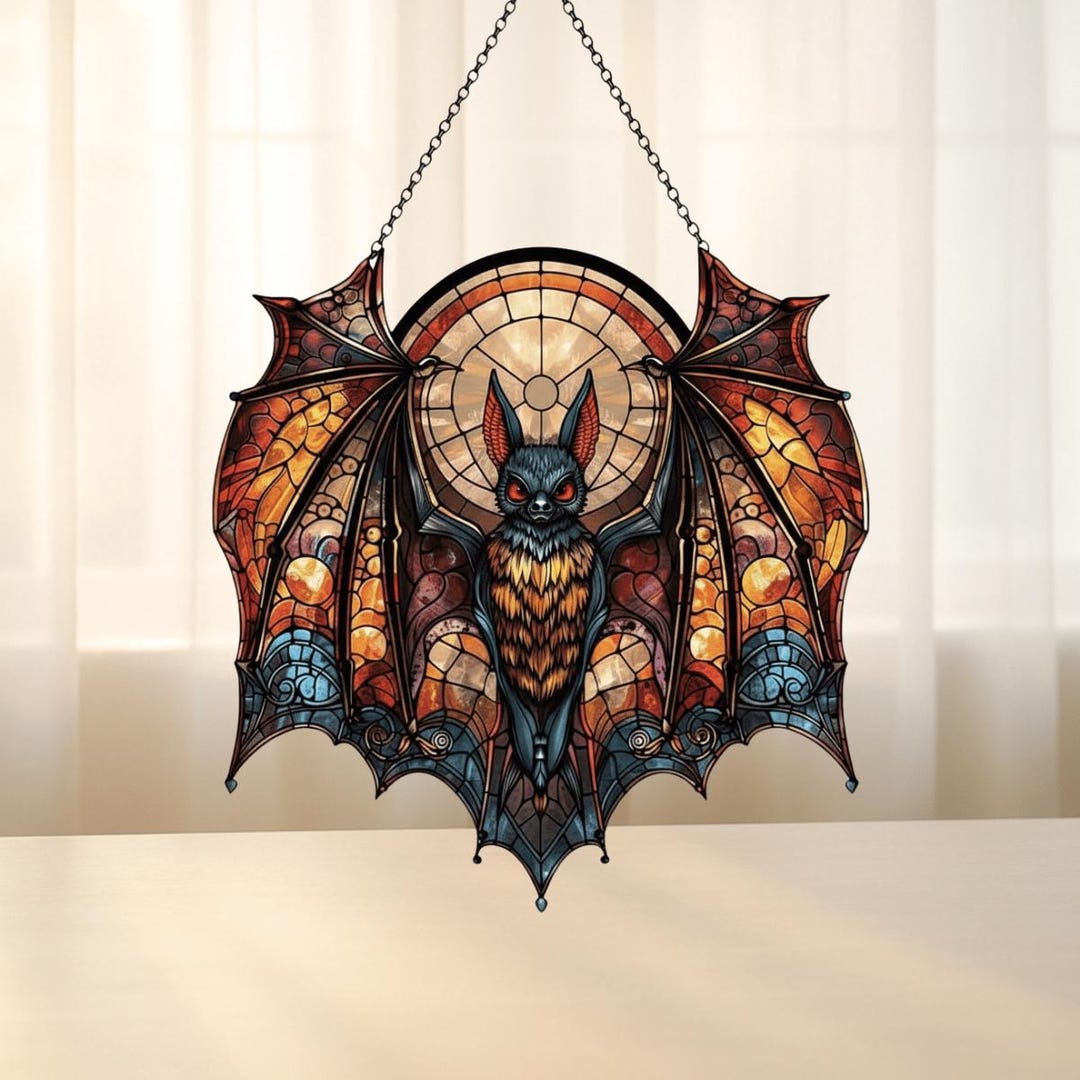 Gothic Vampire Bat Halloween Suncatcher, Haunted House Window Hanging ...