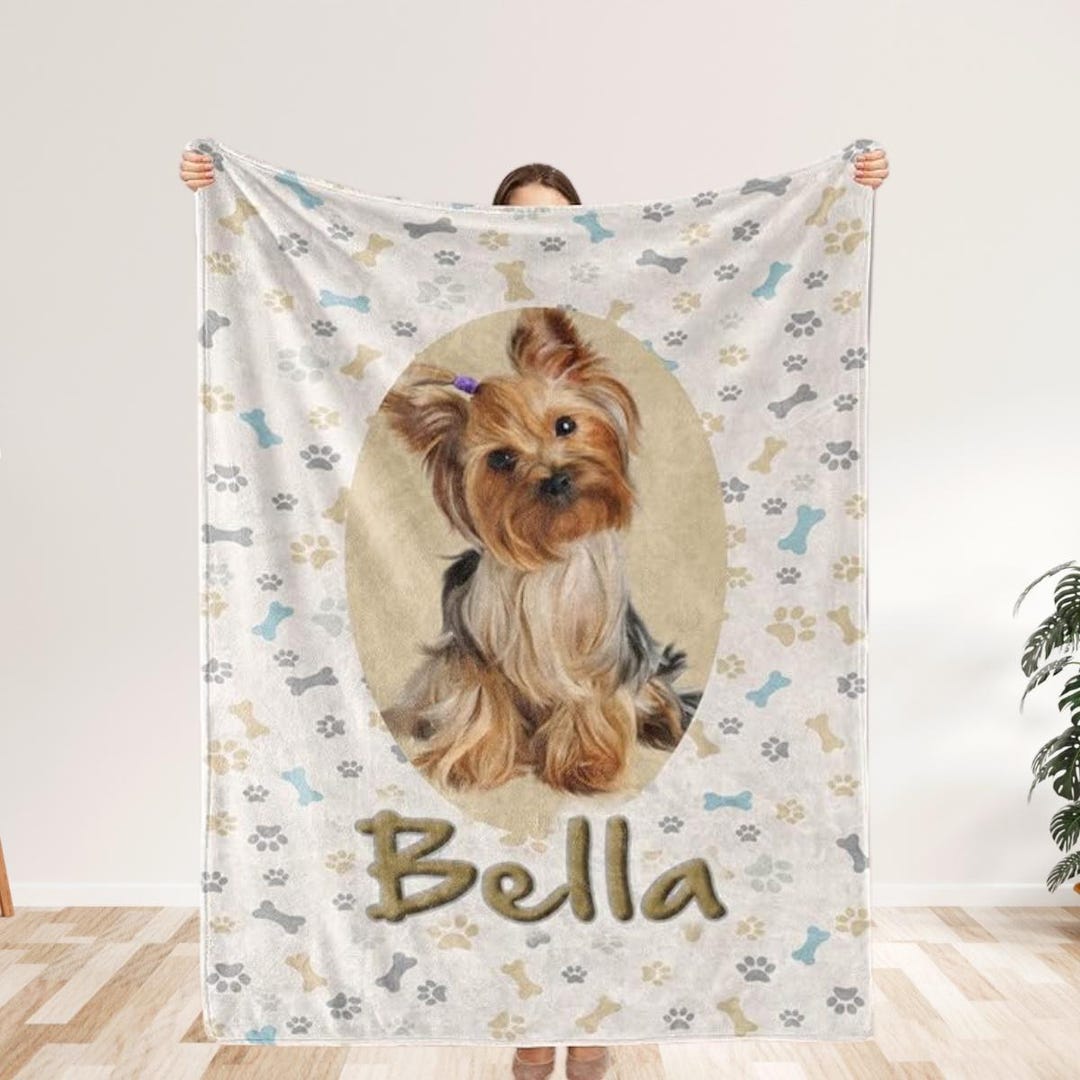 Personalized Pet Photo Blanket, Custom Dog Blanket With Name and Paw ...
