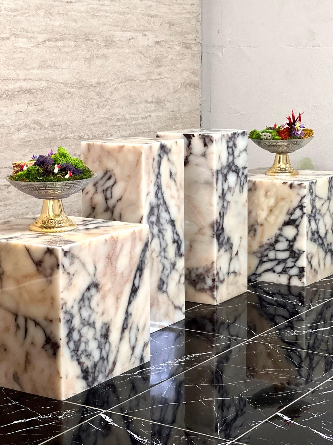 Calacatta Pink Marble Plinth Table,pink Marble Coffee Table, Minimalist ...