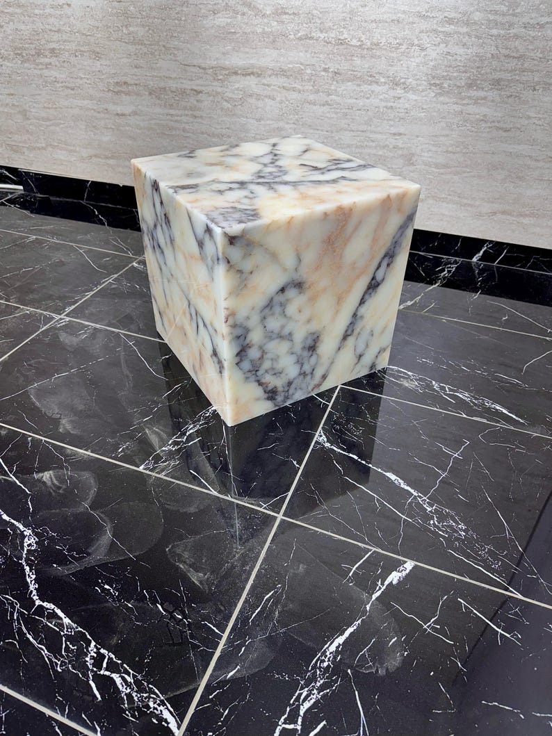 Calacatta Pink Marble Plinth Table,pink Marble Coffee Table, Minimalist ...