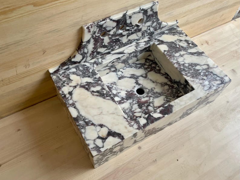 Calacatta Viola Marble Sink Wall Mounted Stone Vanity - Custom Floating ...