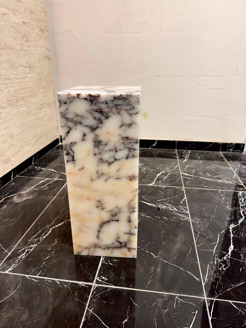 Calacatta Pink Marble Plinth Table,pink Marble Coffee Table, Minimalist ...