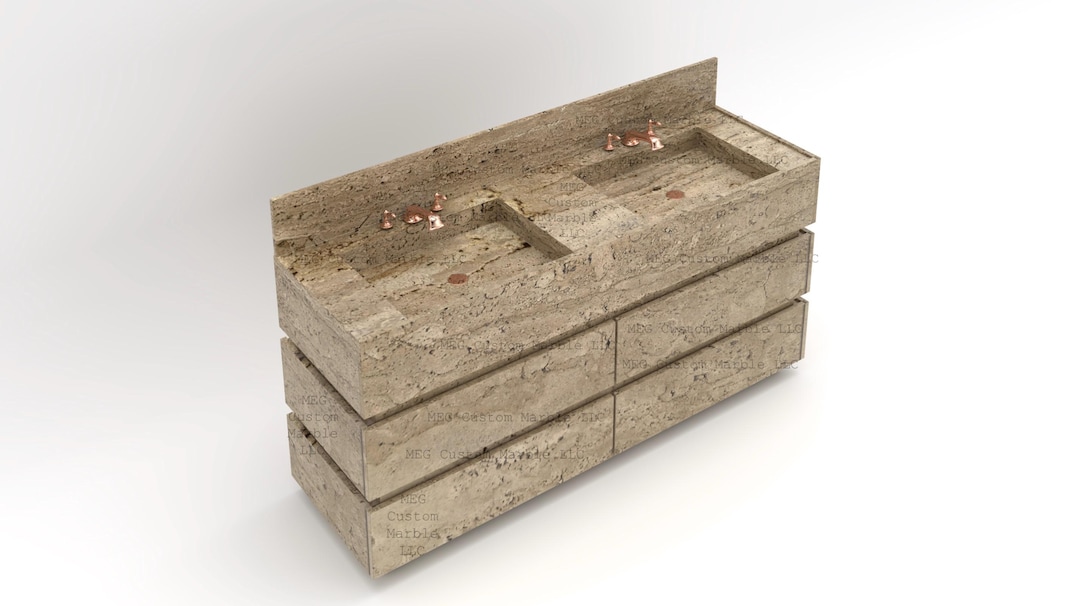 Minimalist Double Sink Travertine Vanity – Customizable Freestanding ...