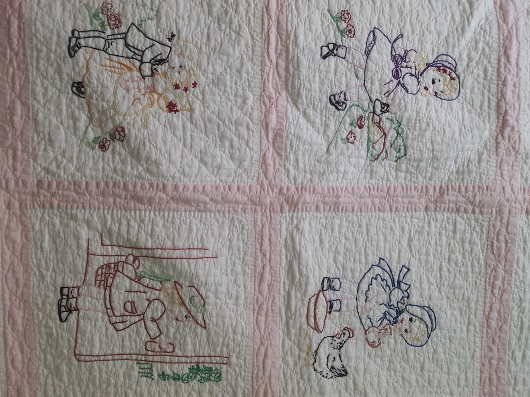 Antique Embroidered Baby Quilt - Etsy