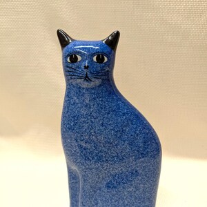 N.S. Gustin Blue Spongeware Ceramic Cat, Folkart Figurine, Cobalt Blue ...
