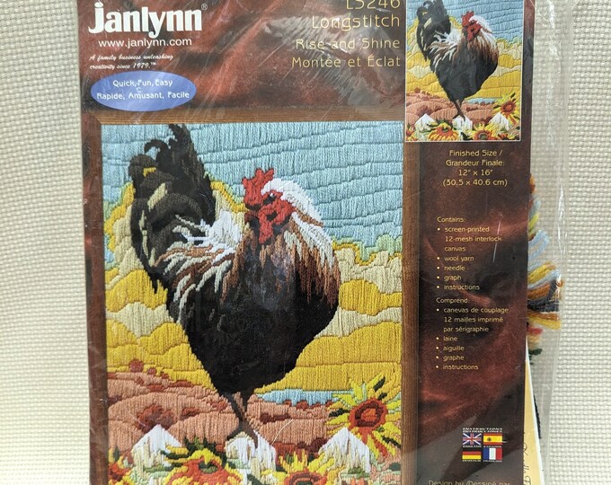 Rooster Longstitch Kit, Janlynn, LS246, Rooster Standing on Picket ...