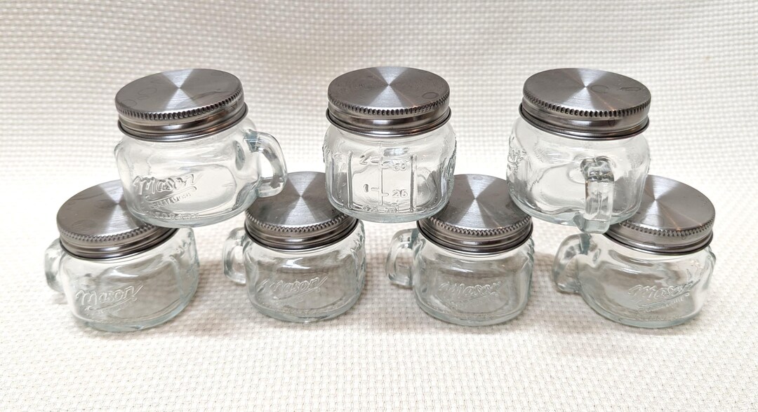 Very Small Mason Jars With Handles, Set of 7, Two Ounce, Little Jam ...