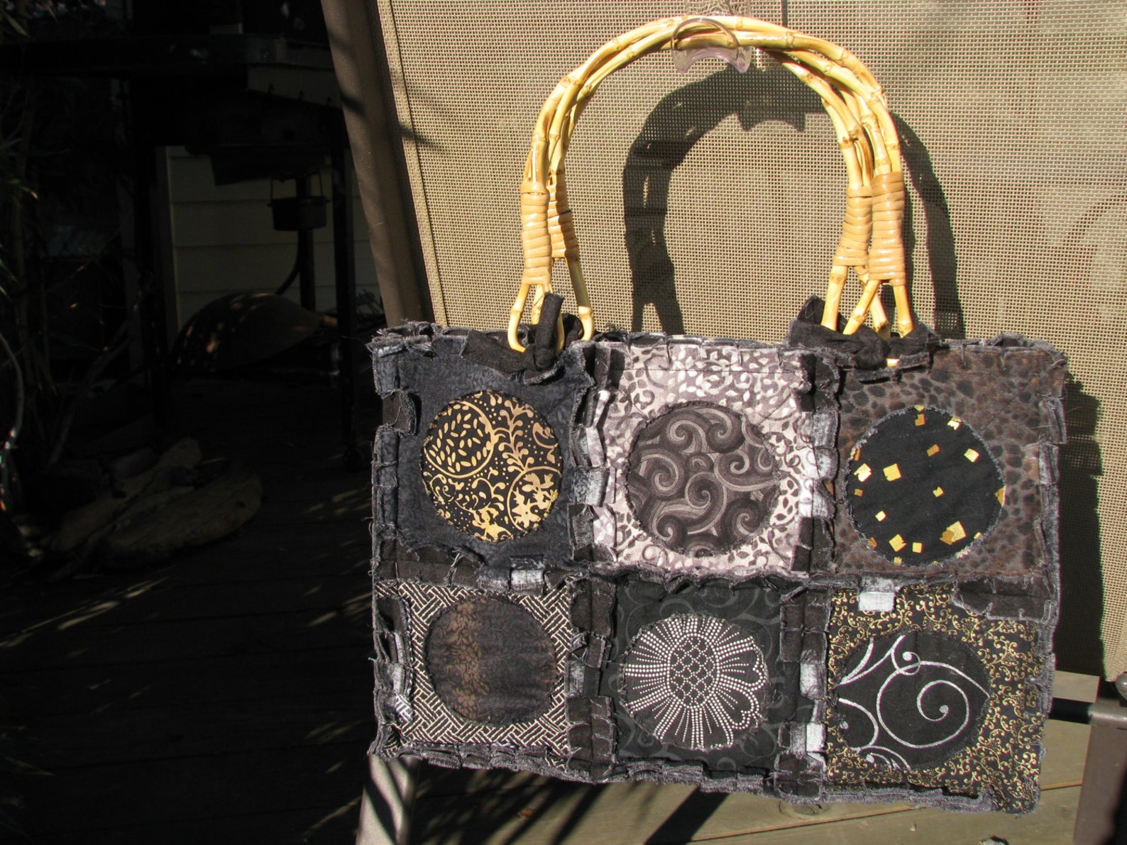 Black Charm Square Rag Quilt Purse With Bamboo Handles - Etsy Australia