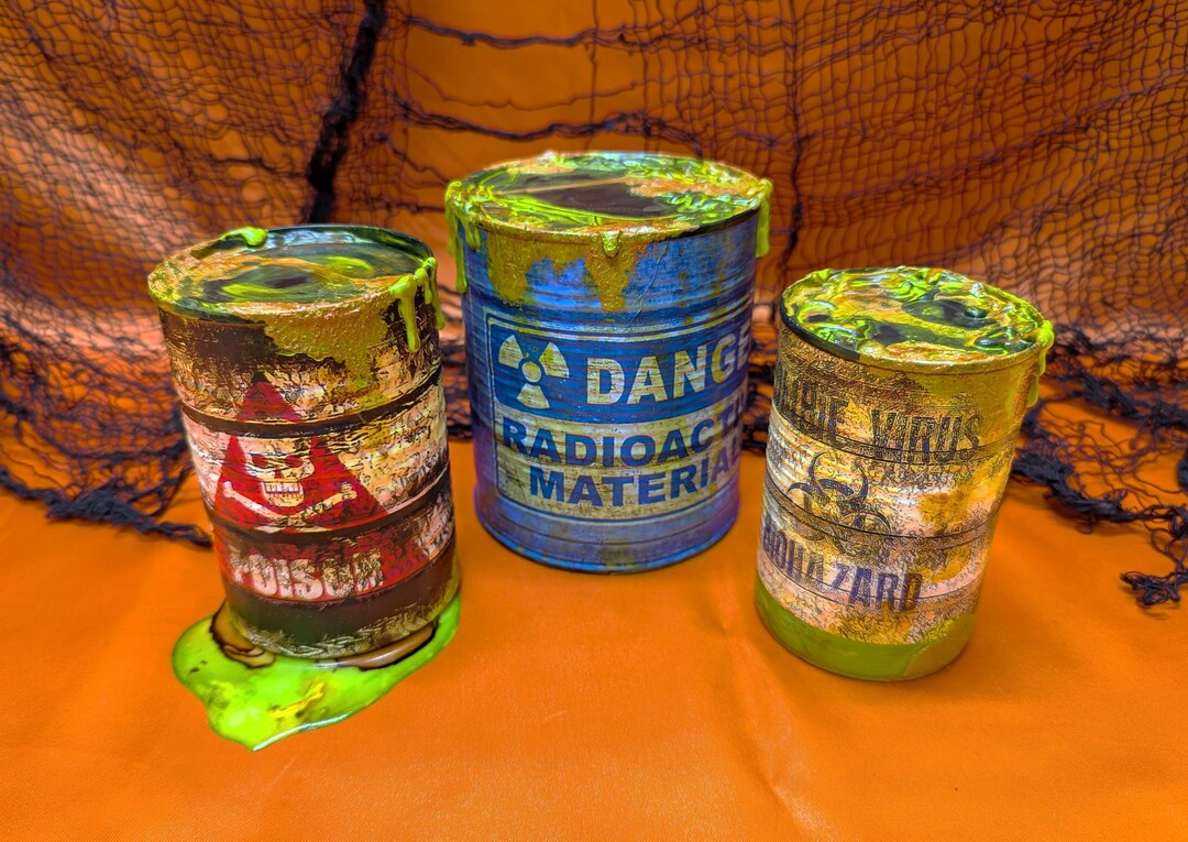 3 Drum Set Toxic Waste , Different Sizes, Halloween Party Props ...