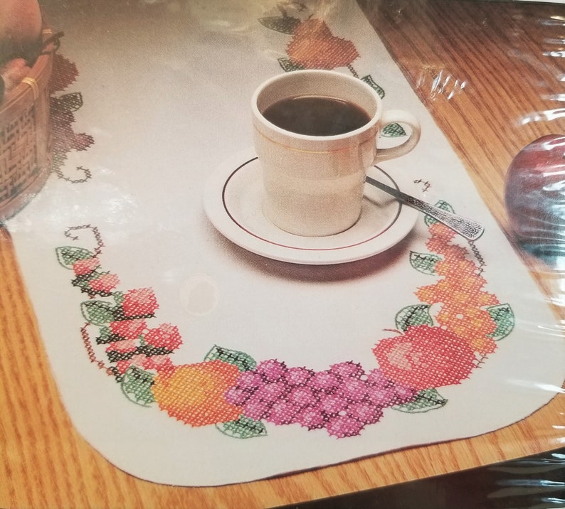 Stamped Cross Stitch Kits for 1 Table Runner and 4 Quilted Placemats ...