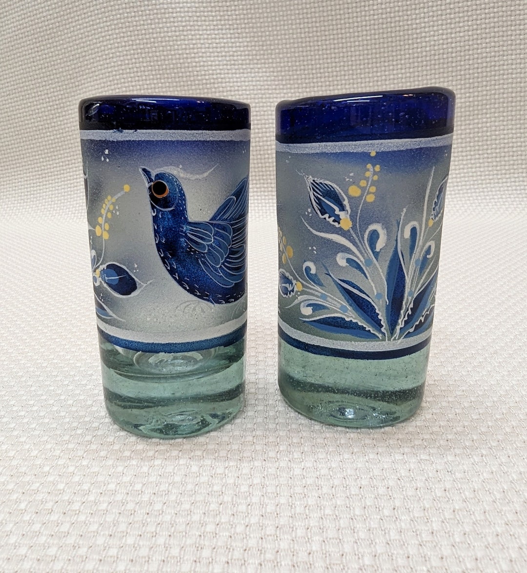 Pair of Tonala Hand Painted Shot Glasses, Handblown Glass, Made in ...