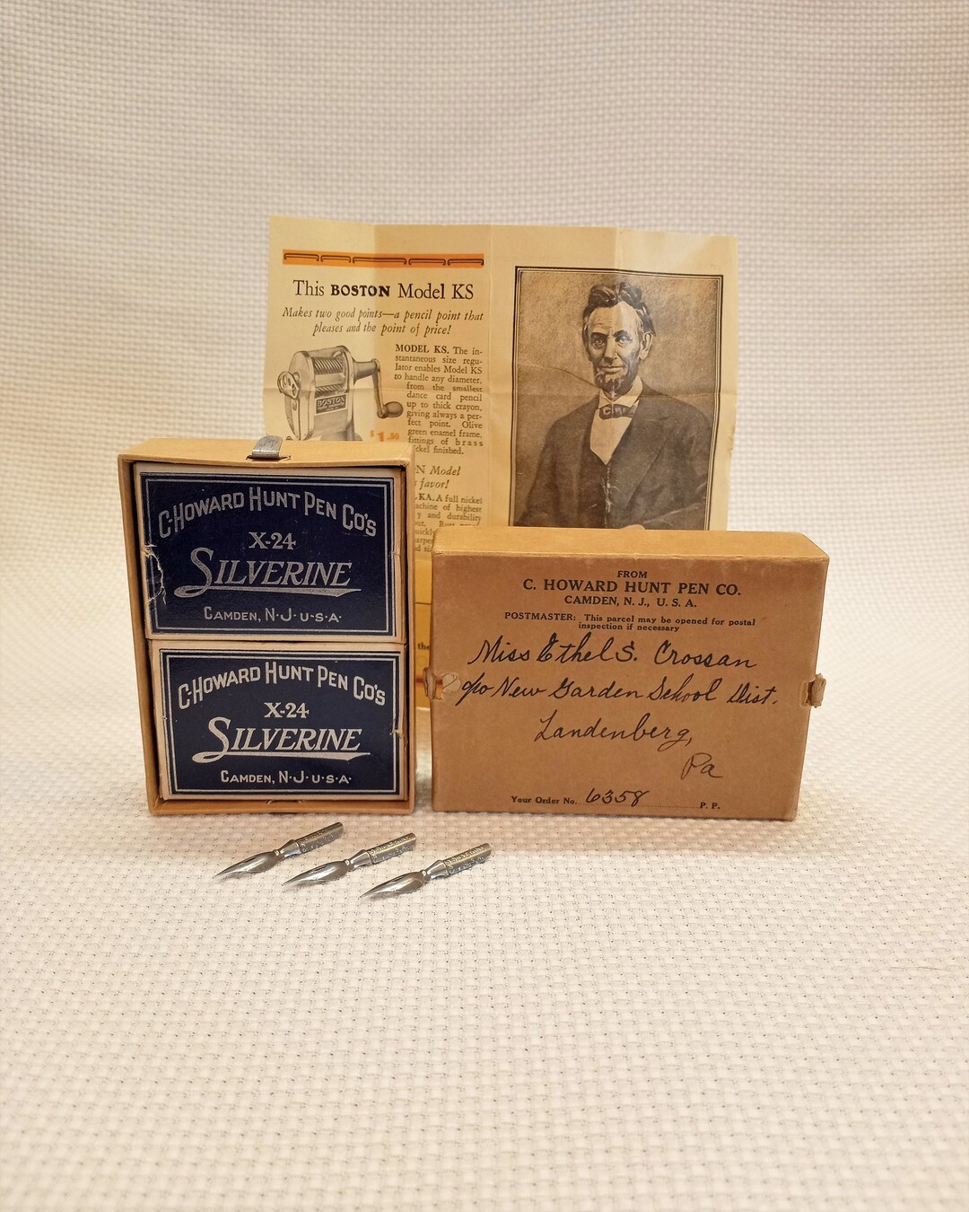 Antique Hunt X-24 Silverine Nib Box Collection, Mailing Box, 2 Empty ...