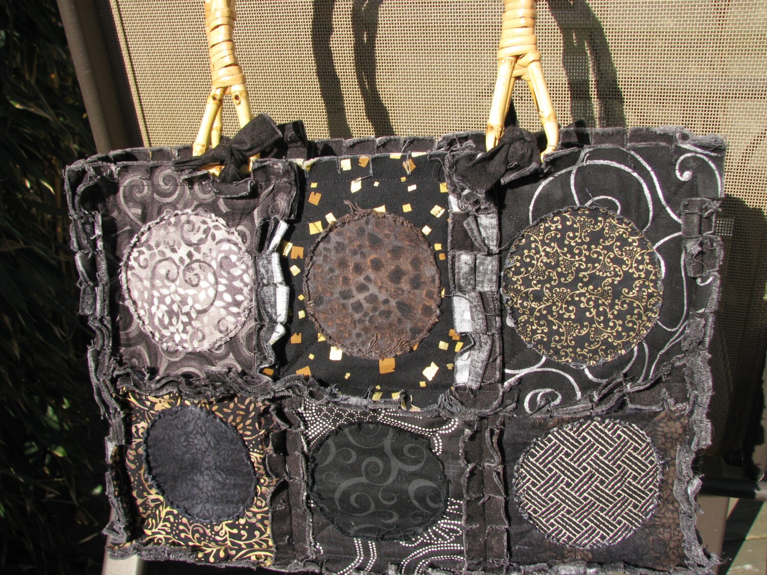 Black Charm Square Rag Quilt Purse With Bamboo Handles - Etsy Australia