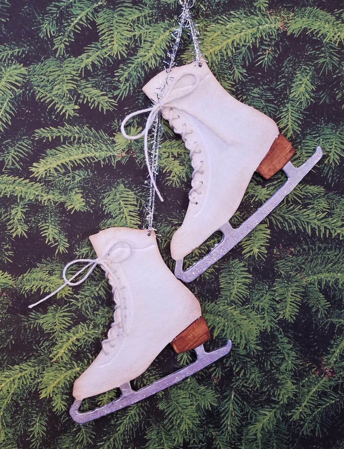 Decorative Ice Skates Christmas Ornament Hand Painted Pair of | Etsy