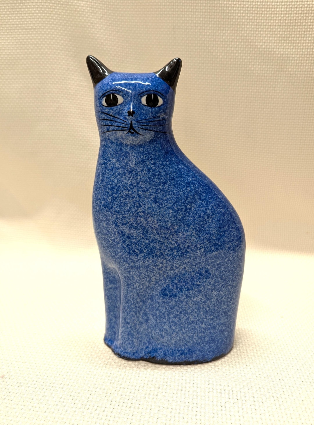 N.S. Gustin Blue Spongeware Ceramic Cat, Folkart Figurine, Cobalt Blue ...