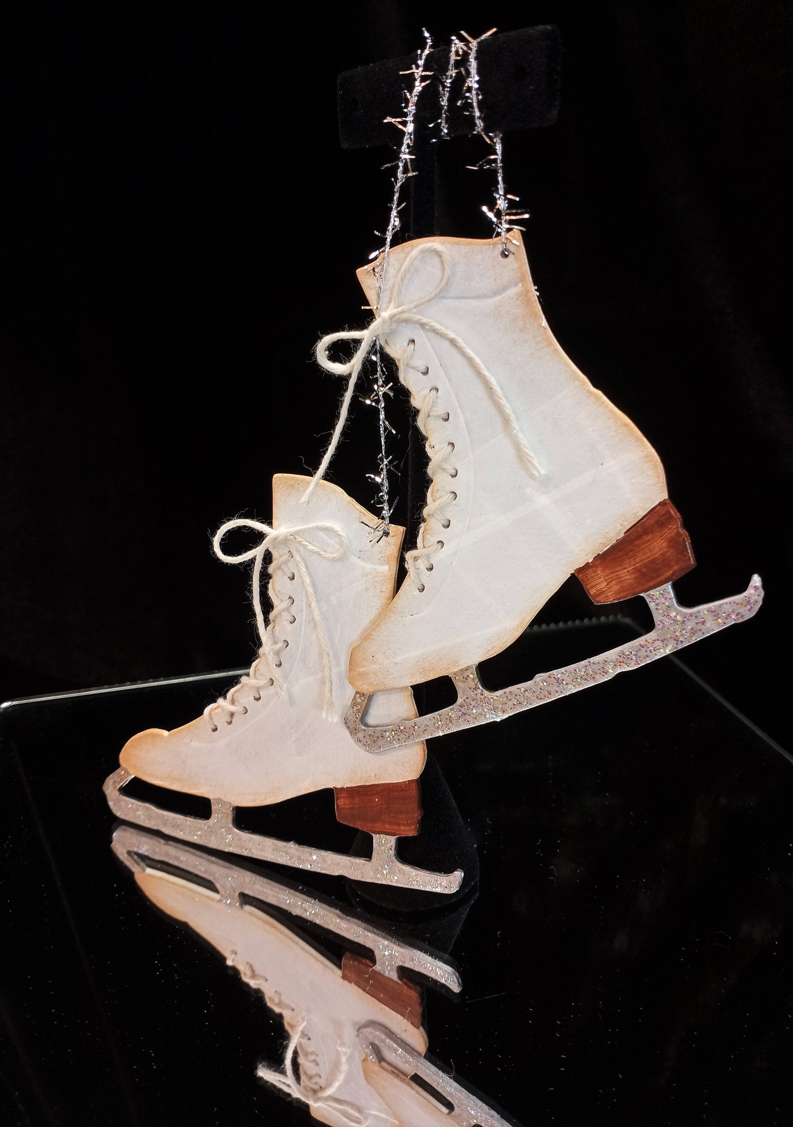 Ice Skates Christmas Ornament, Hand Painted Pair of Ice Skate Die Cuts ...