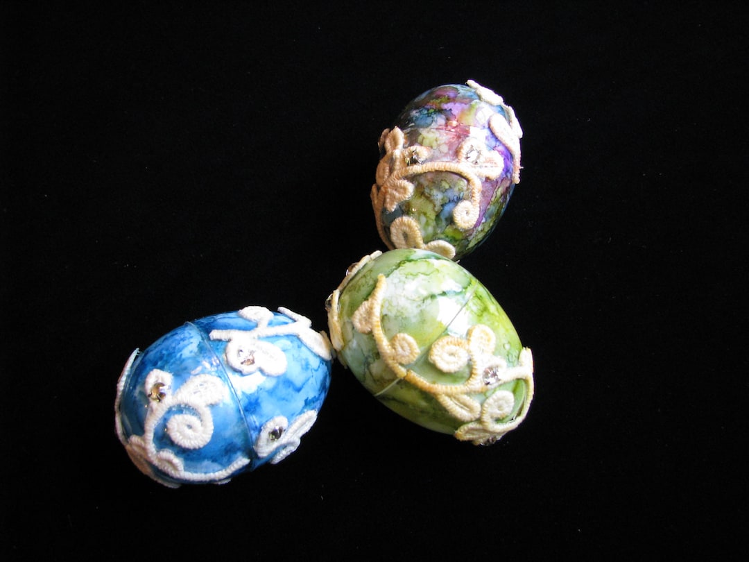 Set of 3 Decorative Eggs, Easter Eggs, Jeweled Gift Eggs, Faux Marble ...
