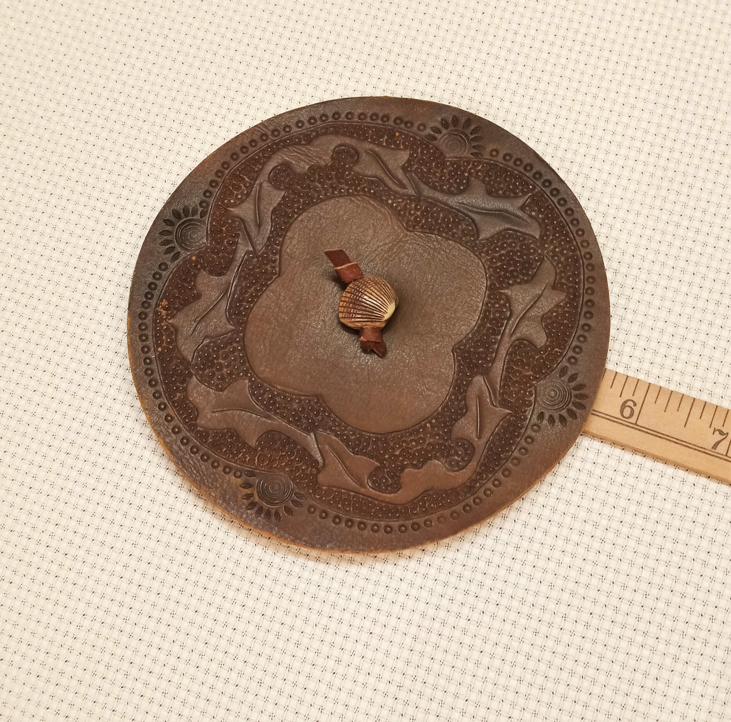Large Antique Tooled Leather Pen Wipe, Handmade Finished Leather, 2 ...