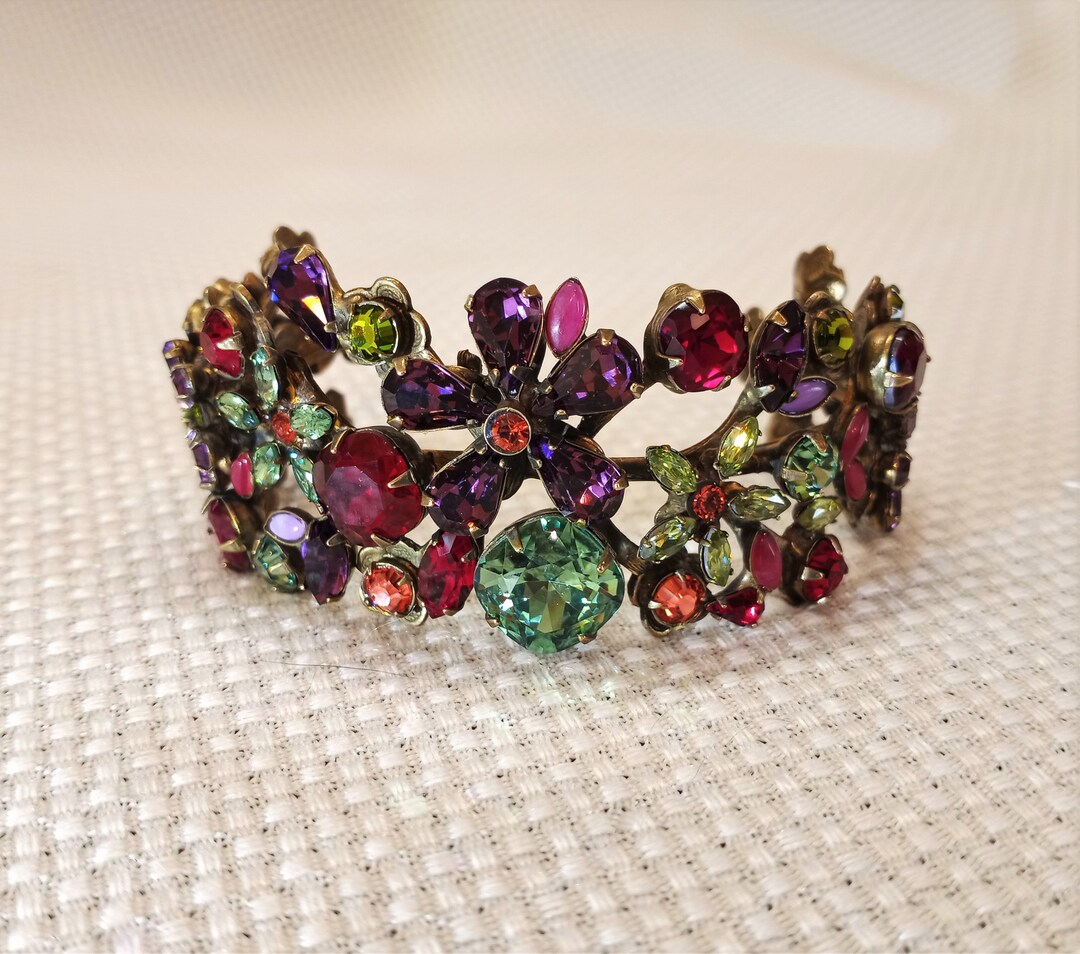 Sorrelli Cuff Bracelet, Floral Band of Swarovski Crystals, Famous ...