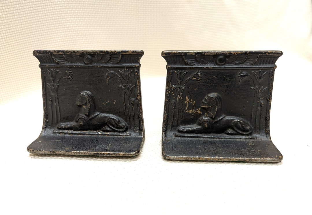 Antique Cast Bronze Egyptian Revival Bookends, C1920s, Sphinx, Winged ...