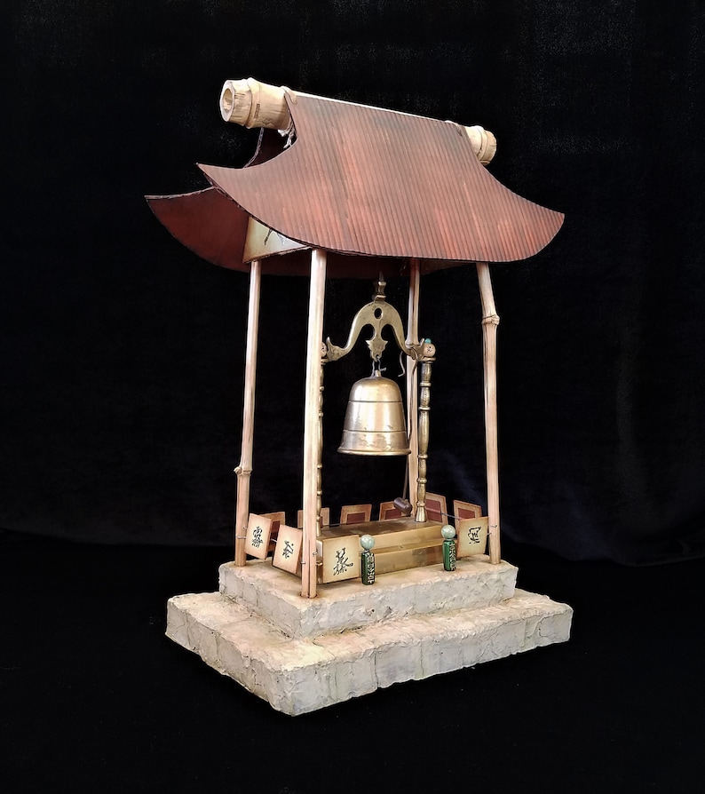 Oriental Bell Temple Shrine Pagoda Bell Shrine Mixed Media | Etsy