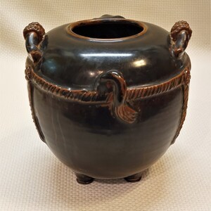 Khmer Empire Elephant Lime Pot, Dark Brown Glaze, Angkor Pottery ...