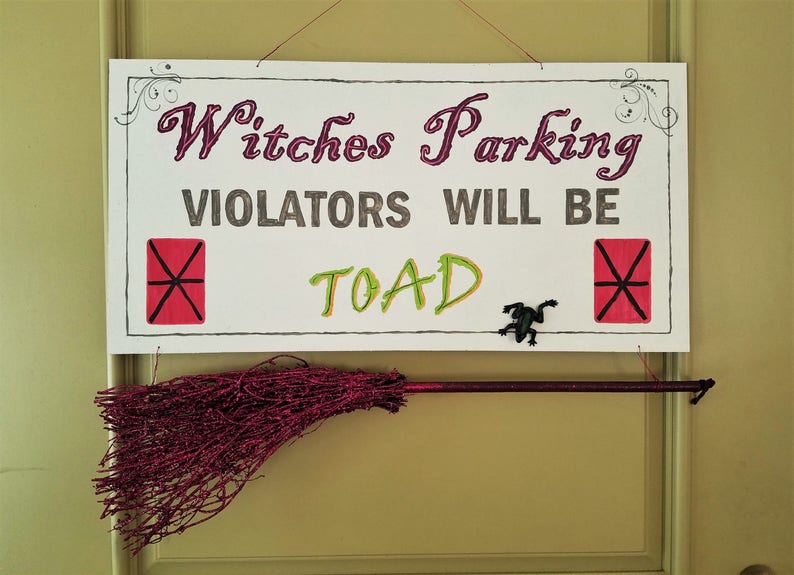 Witches Parking Sign, Indoor Outdoor Halloween Decor, Halloween Door ...