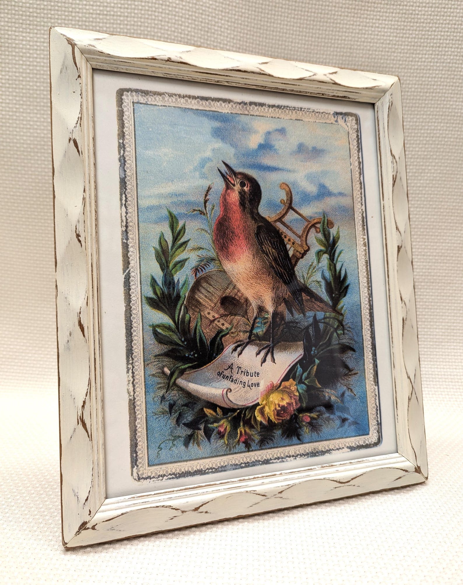 Early 1900s Framed Valentine's Card, Lithograph Print, Antiqued Carved ...