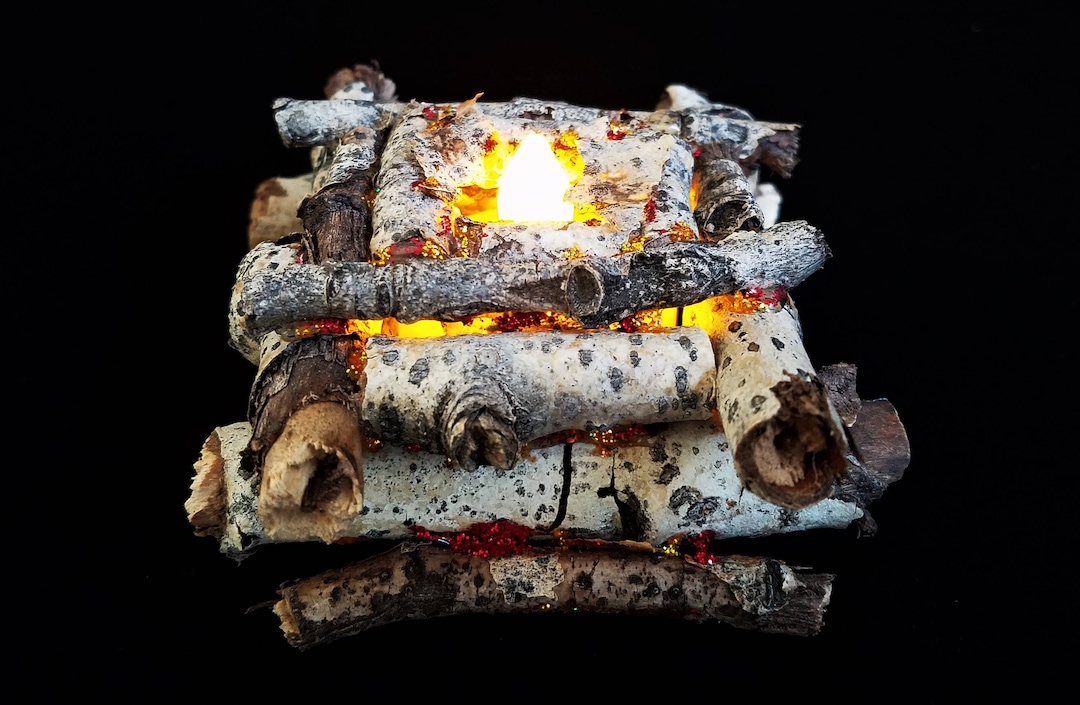 Miniature Faux Log Fire for Xmas Holiday Display, Doll Play Campfire ...
