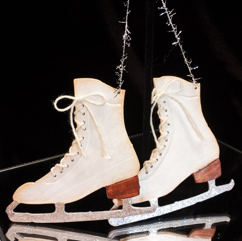 Ice Skates Christmas Ornament, Hand Painted Pair of Ice Skate Die Cuts ...