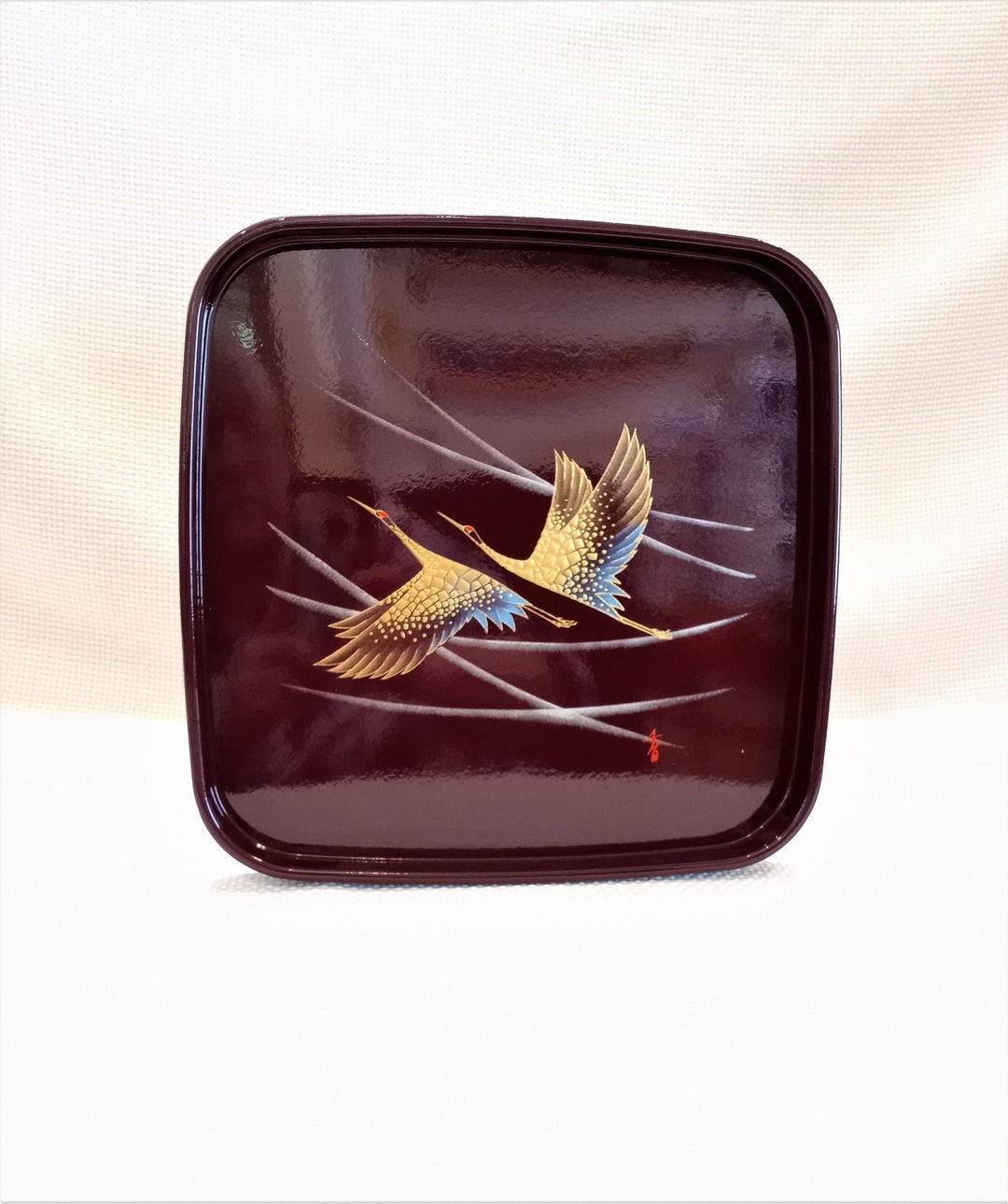 Vintage Japanese Lacquer Ware Tray, Pair of Flying Cranes, Serving Tray ...