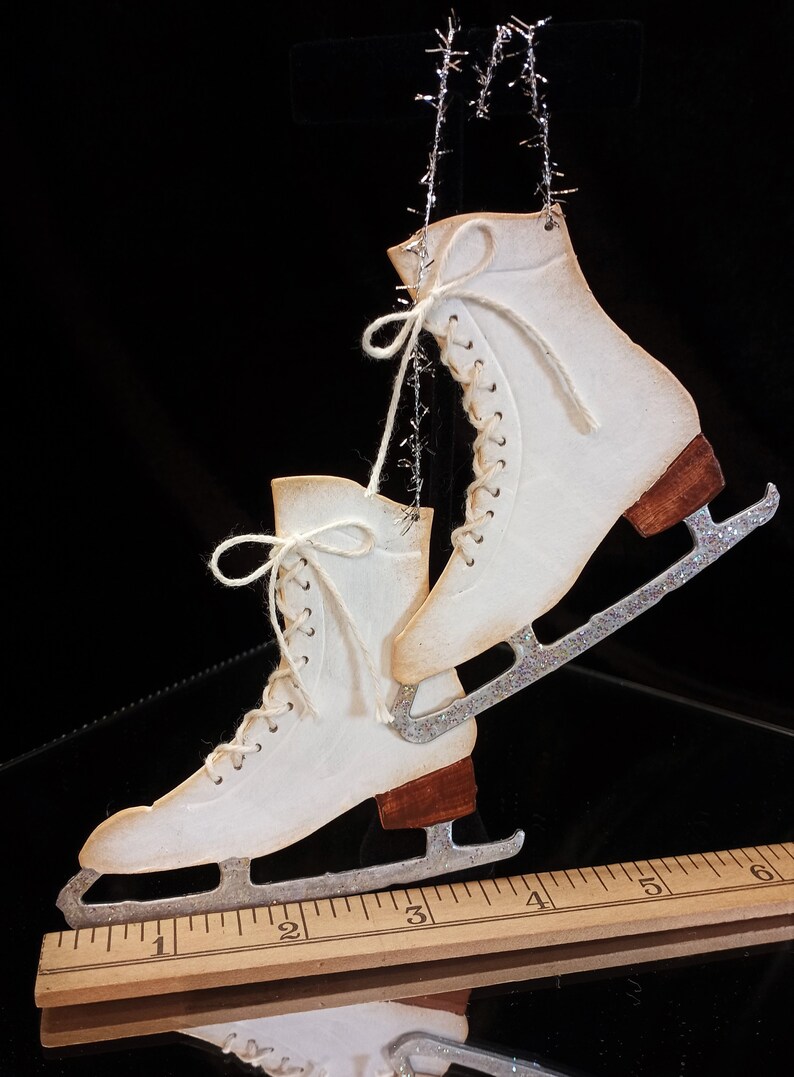 Ice Skates Christmas Ornament, Hand Painted Pair of Ice Skate Die Cuts ...