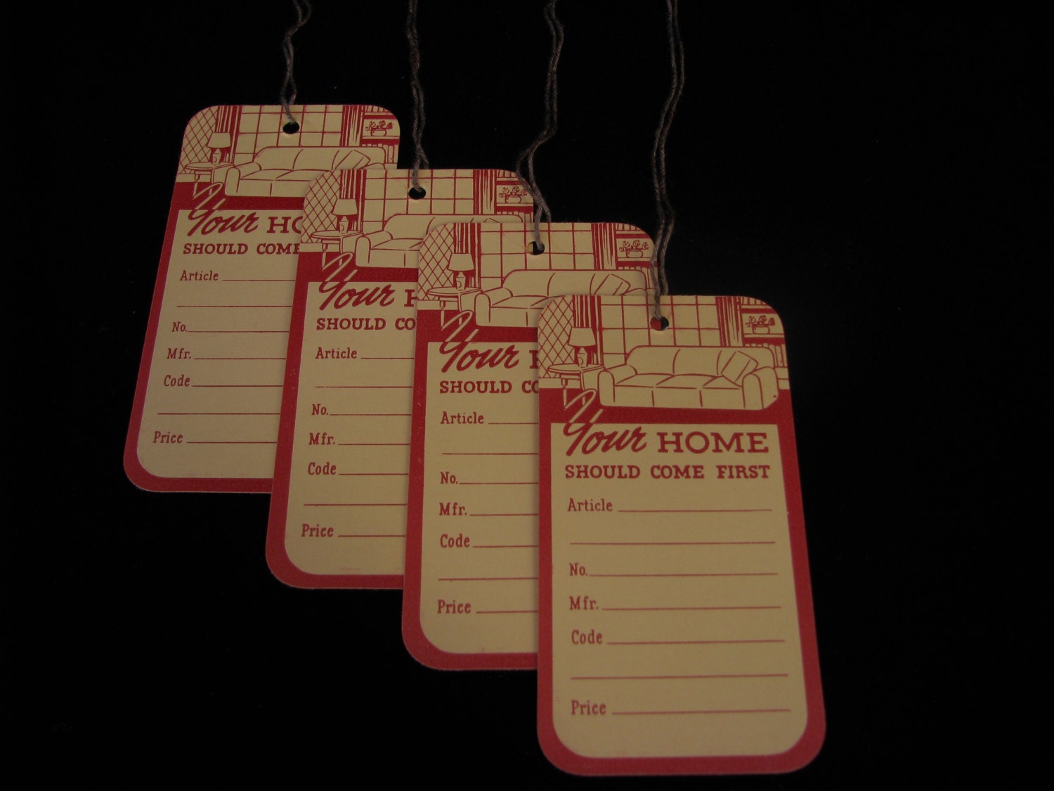 4 Vintage Furniture Price Tags, Home Furnishing Tags, Midcentury Price ...