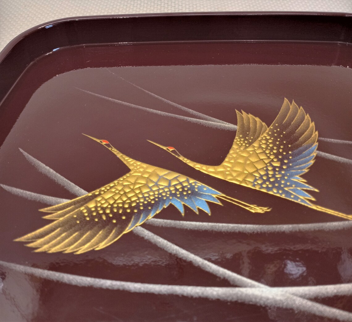 Vintage Japanese Lacquer Ware Tray Pair of Flying Cranes - Etsy