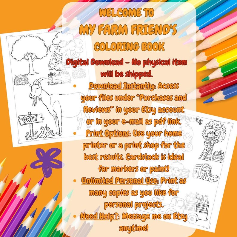 Farm Animal Coloring Book, Kids Coloring Pages, Printable Farm Coloring ...