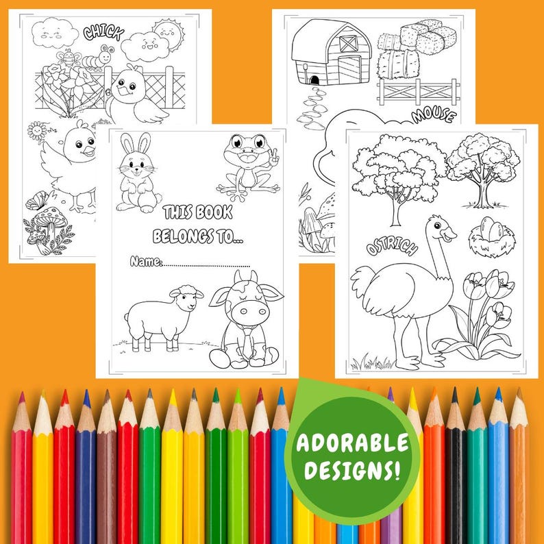 Farm Animal Coloring Book, Kids Coloring Pages, Printable Farm Coloring ...