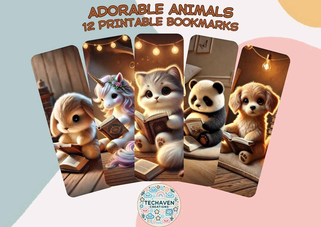 12 Cute Animals Printable Bookmarks | Digital Download JPG - PNG - PDF ...