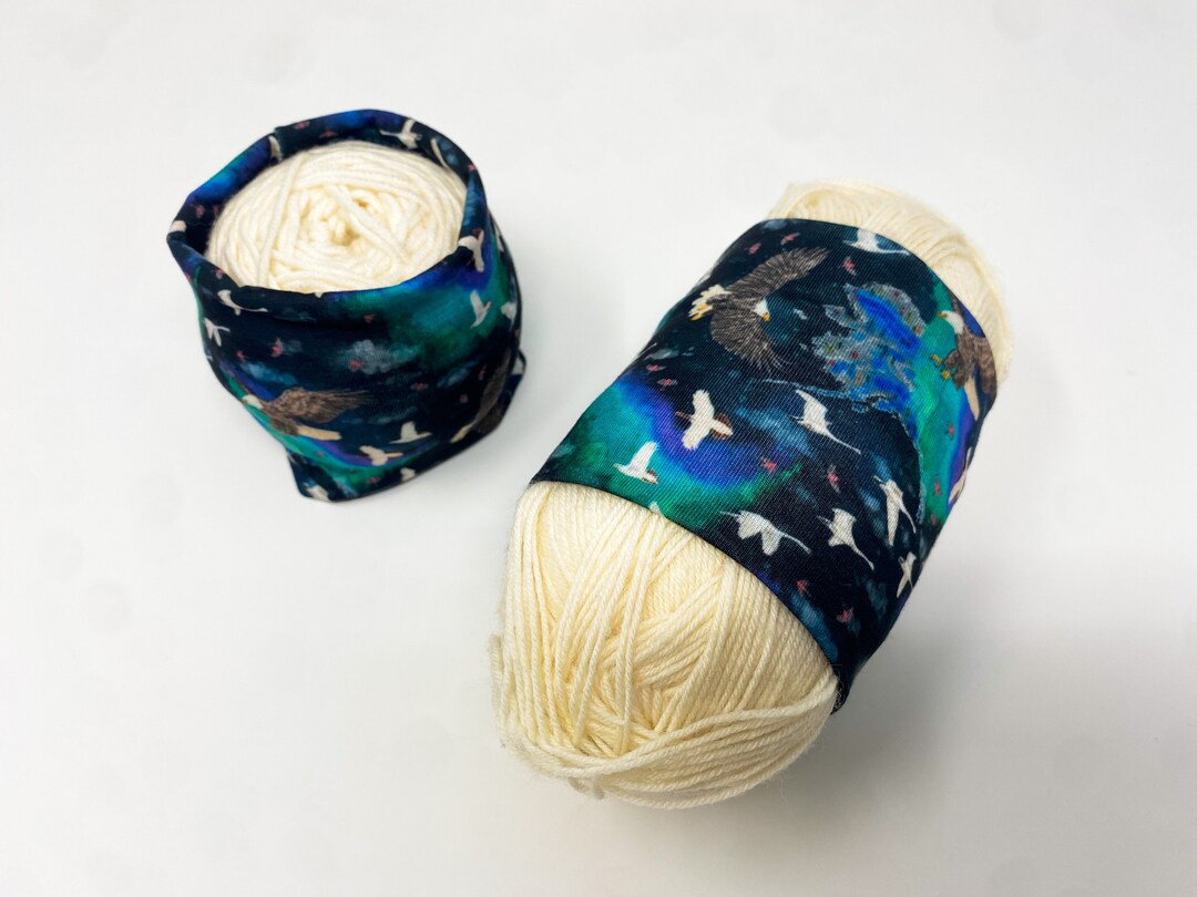 Alaska State With Eagles and Aurora Black Background Yarn Hugger, Yarn ...