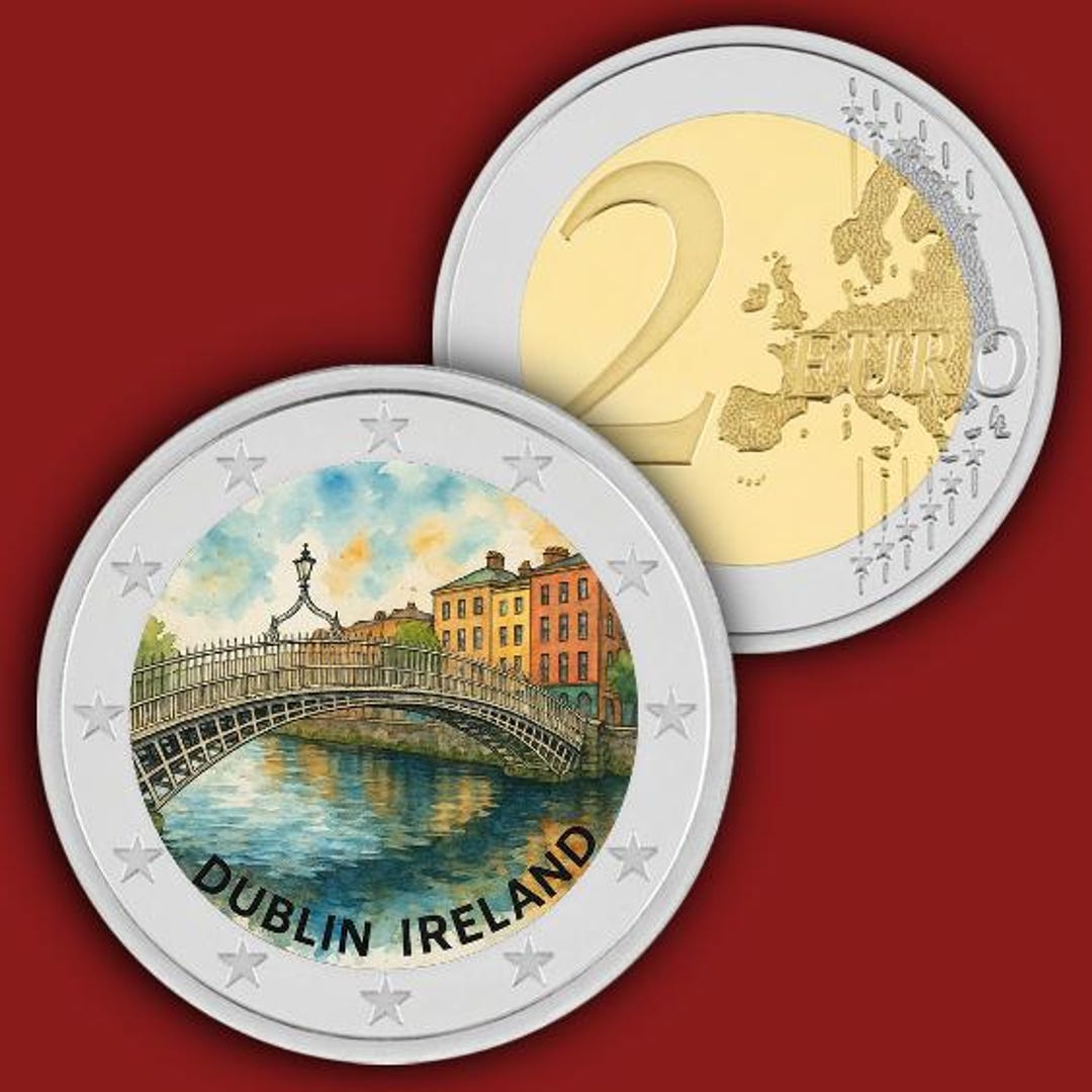 IRELIAND DUBLIN 2 Euro Coloured Unc Color Coin - Etsy