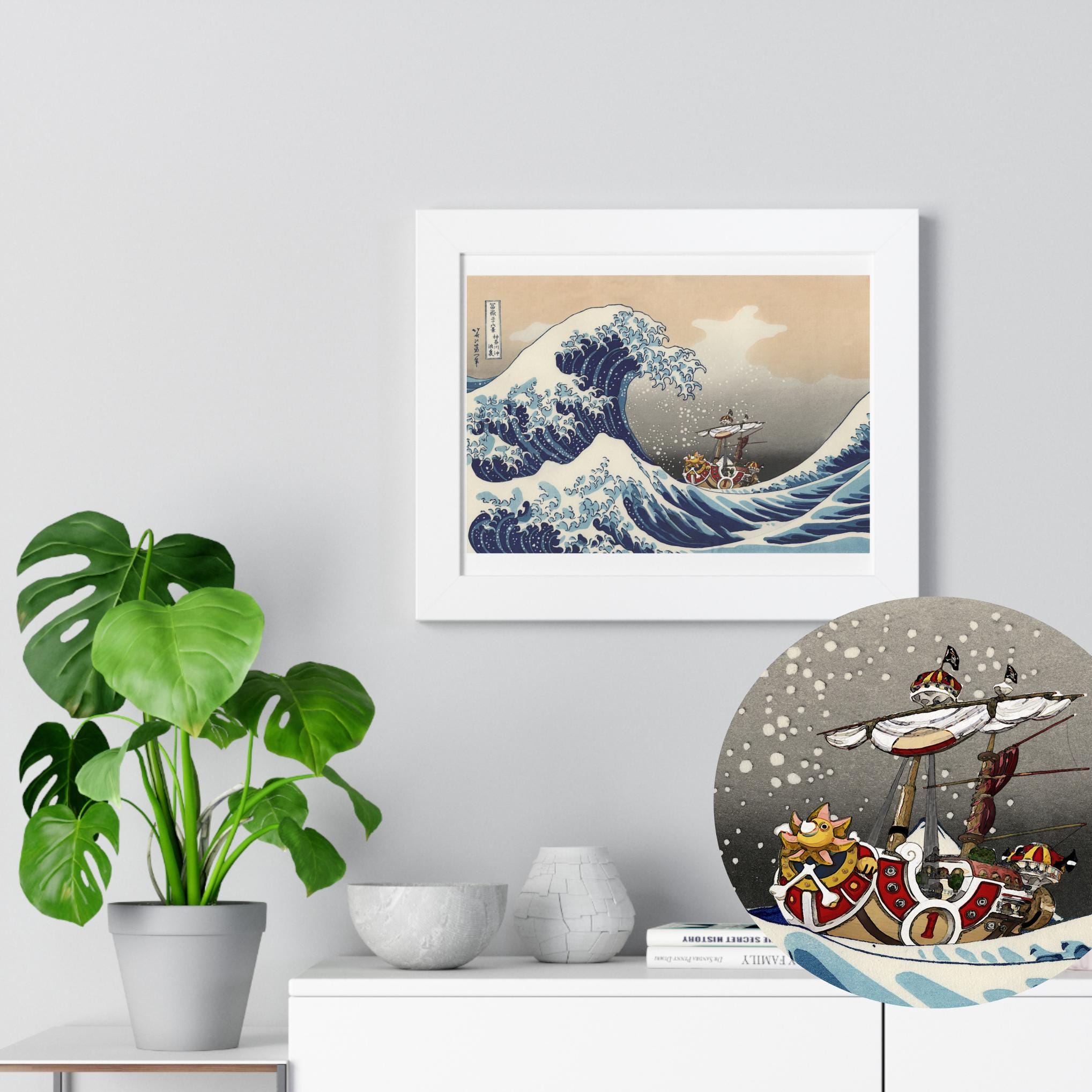 One Piece Ship Sailing the Japanese Wave Poster, Kanagawa Wave Poster ...
