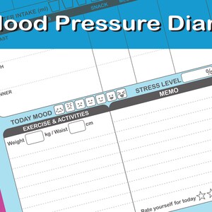 Blue Printable Blood Pressure Tracker Journal, Single Page PDF, With ...