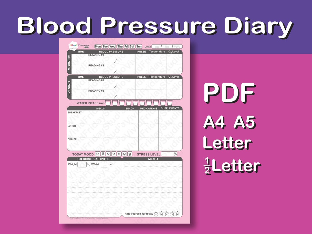 Pink Printable Blood Pressure Tracker Journal Single Page - Etsy