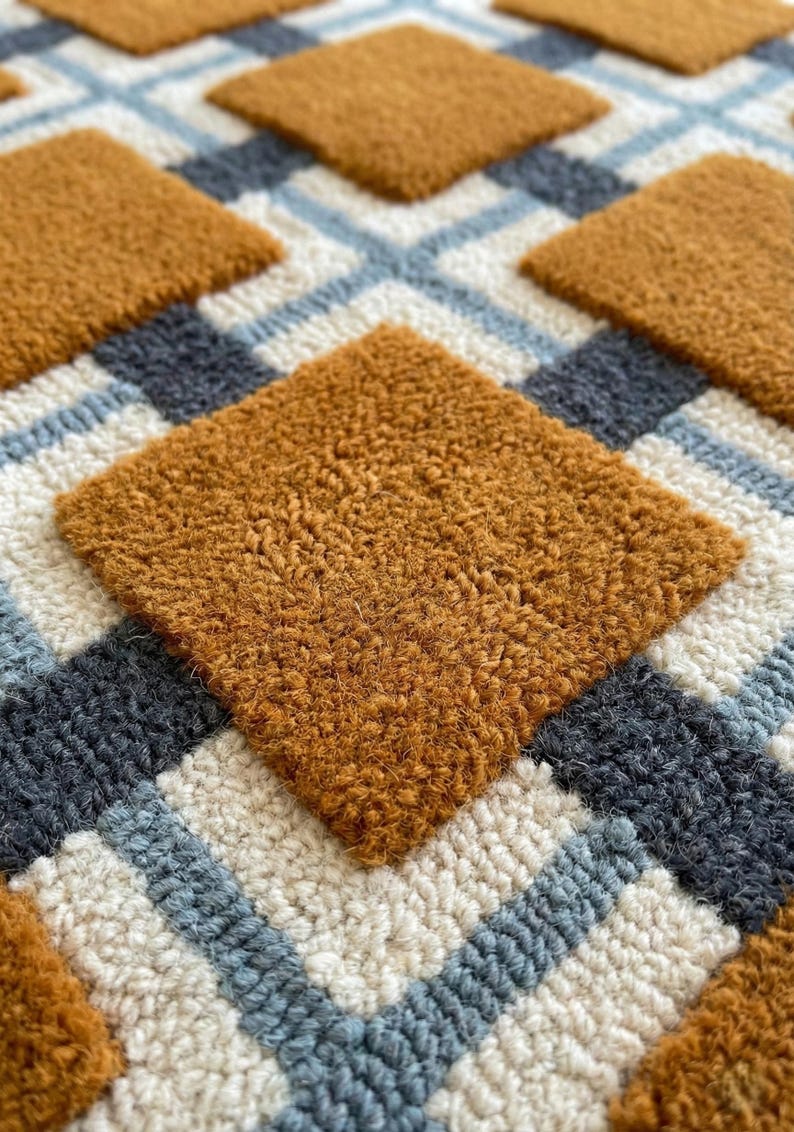 Hand Tufted Wool Area Rug | Modern Geometric Checkered Rug | Beige ...